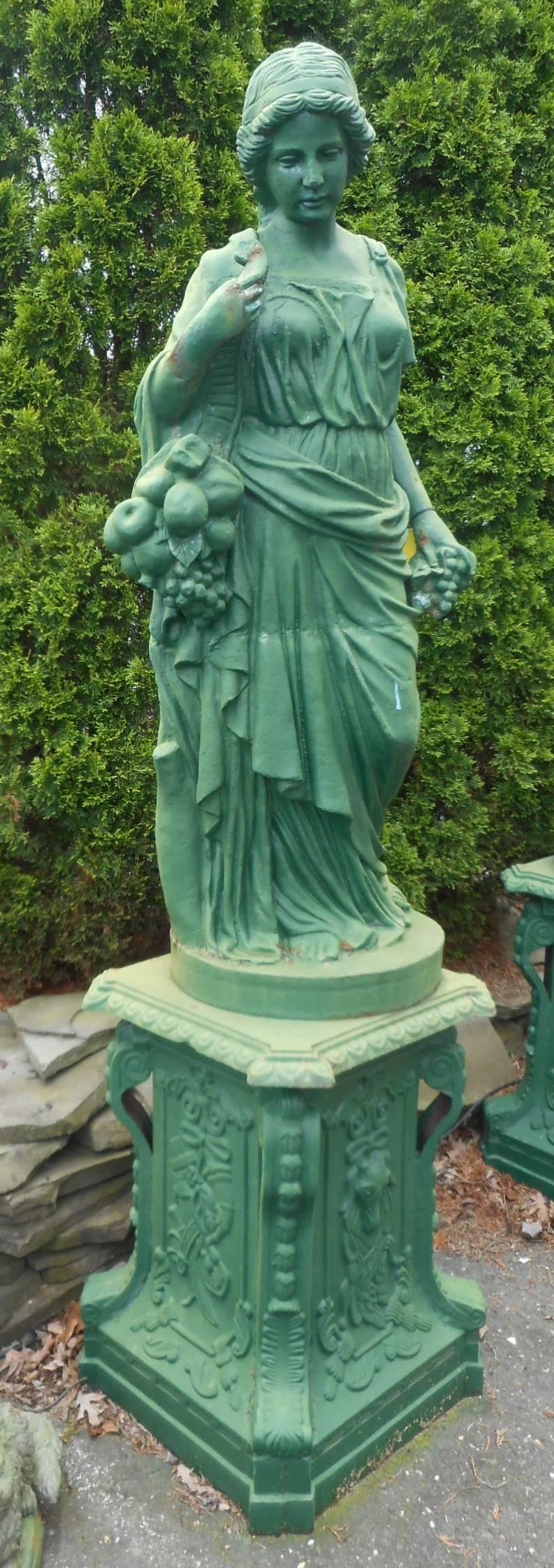 Impressive Set of Four Seasons Cast Iron Statues on Pedestal Bases For ...