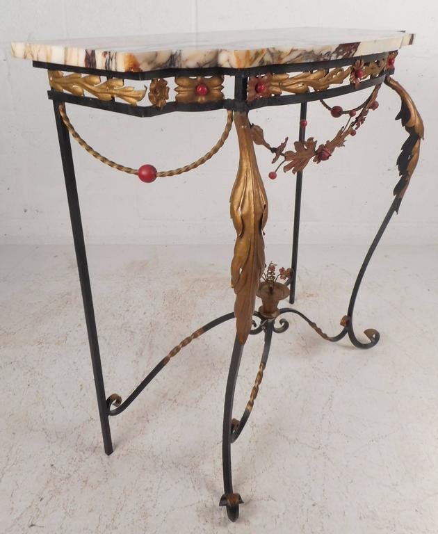 Vintage Cast Iron and Marble Demilune Hall Table For Sale at 1stDibs