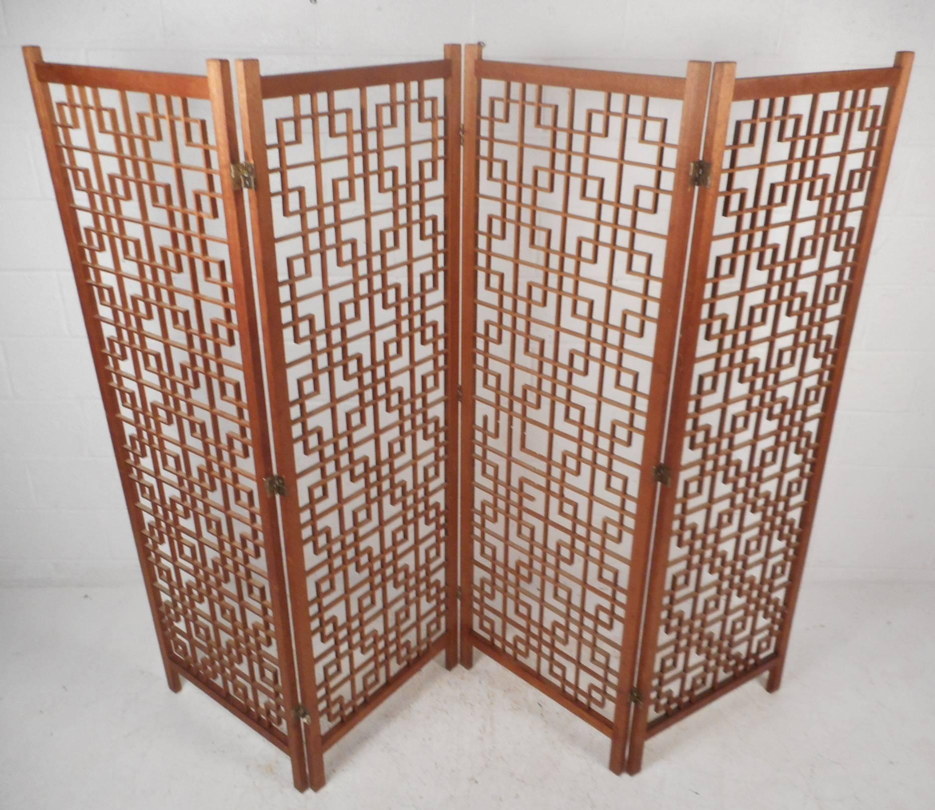 Mid-Century Modern Teak Four-Panel Lattice Folding Wall Divider For ...