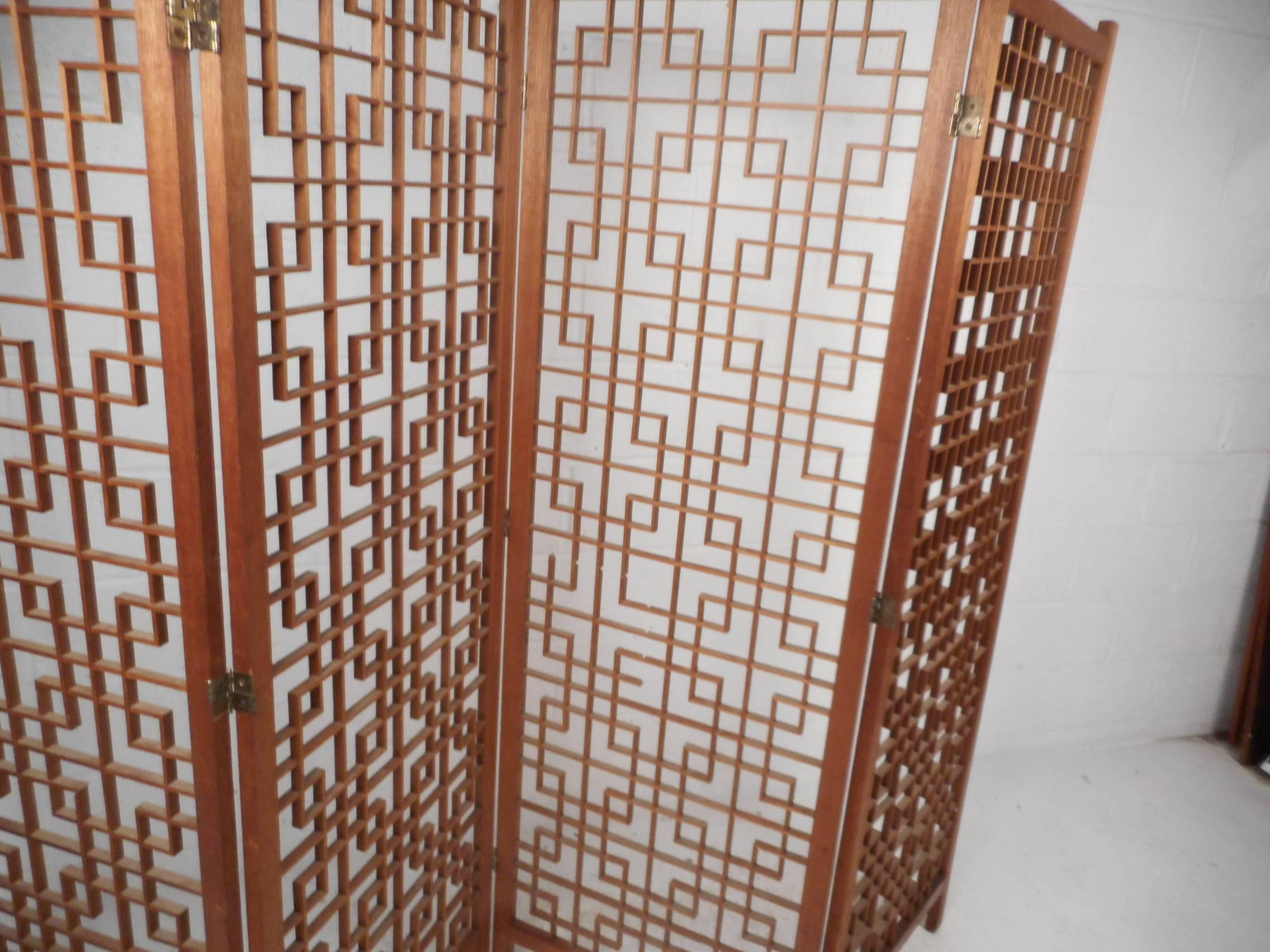 Mid-Century Modern Teak Four-Panel Lattice Folding Wall Divider For ...
