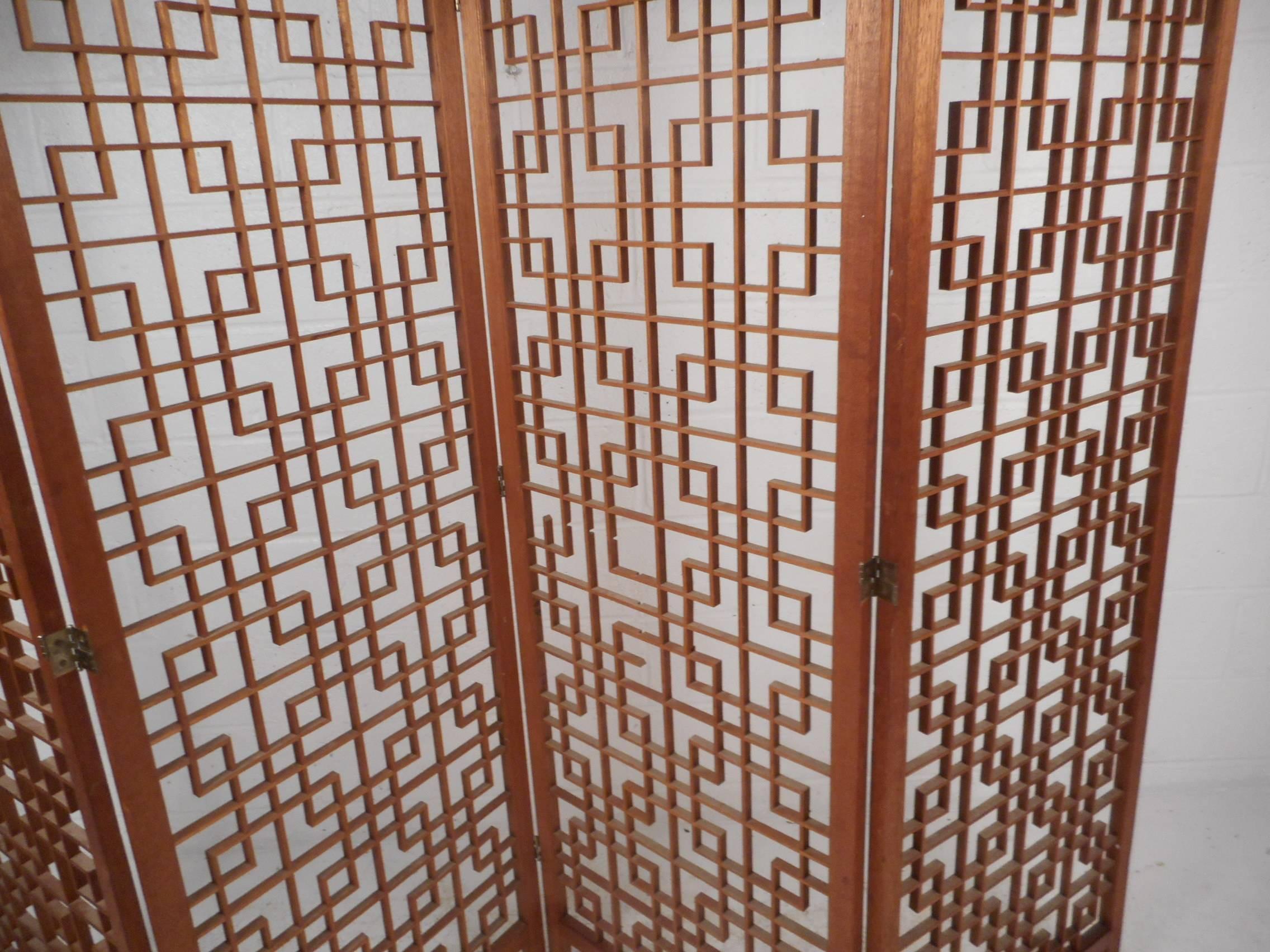 Mid-Century Modern Teak Four-Panel Lattice Folding Wall Divider For ...