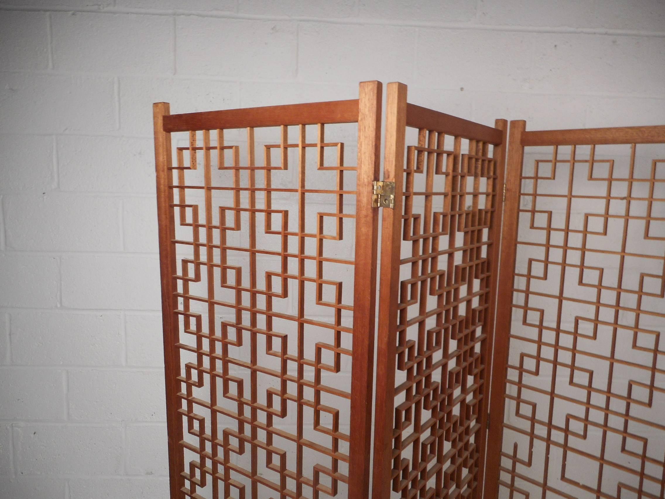 Mid-Century Modern Teak Four-Panel Lattice Folding Wall Divider For ...