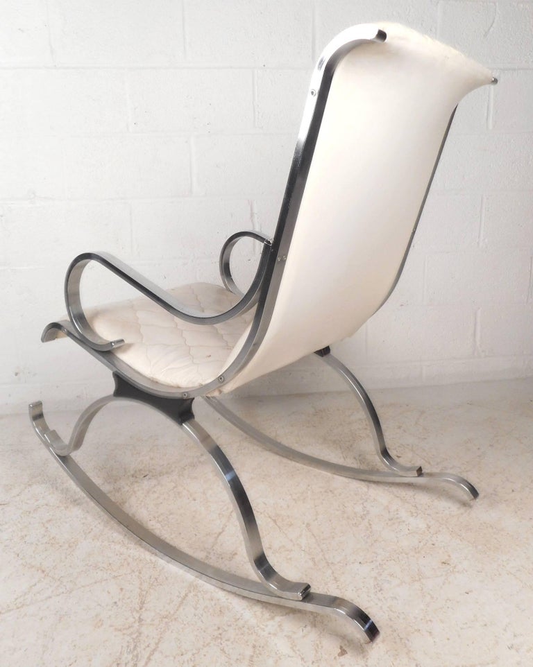 Mid-Century Modern Leather and Chrome Rocking Chair For Sale at 1stDibs ...