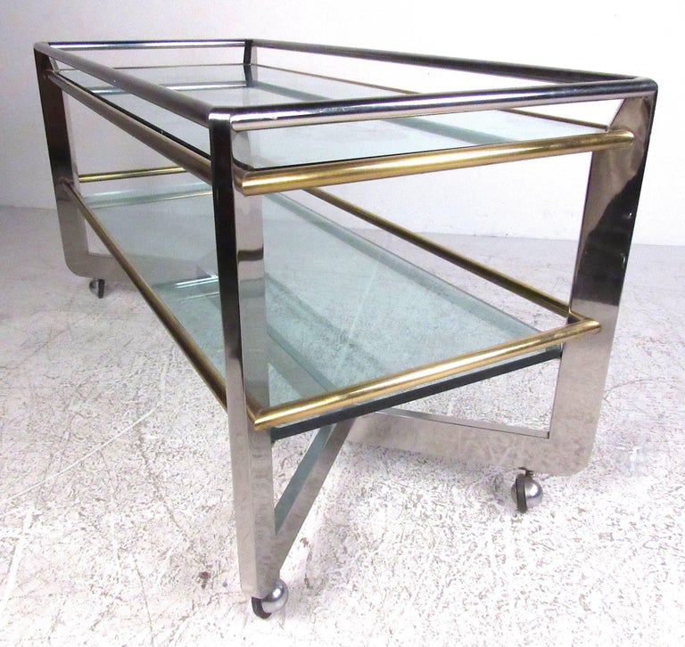 Modern Chrome and Brass Service Trolley or Retail Display Cart For Sale ...