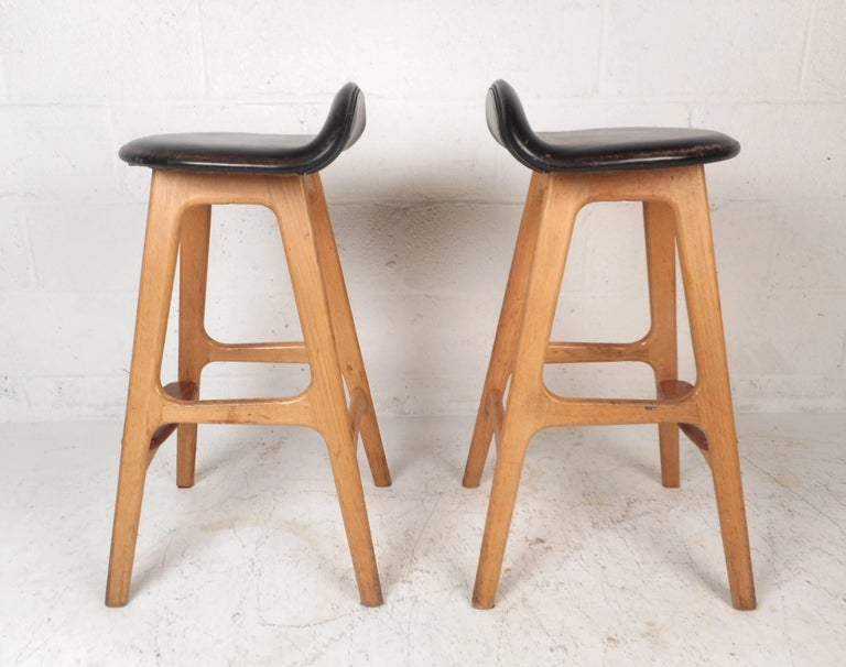 Pair of Danish Mid-Century Modern O.D. Mobler Bar Stools by Erik Buck ...