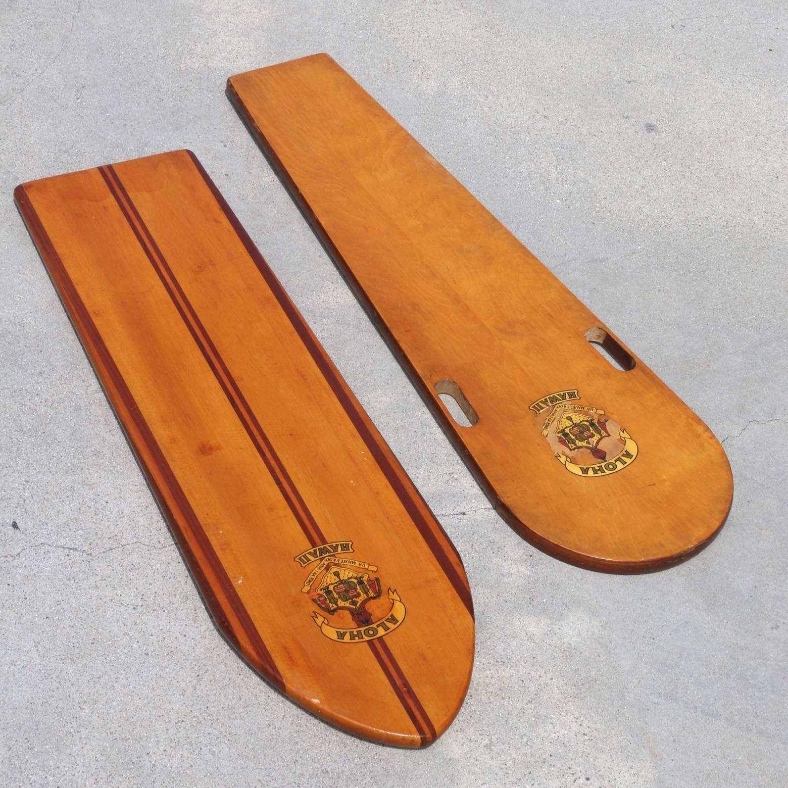 Pair of 1920s Paipo Surfboards 'Hotel Boards' with Hawaiian Crest at ...