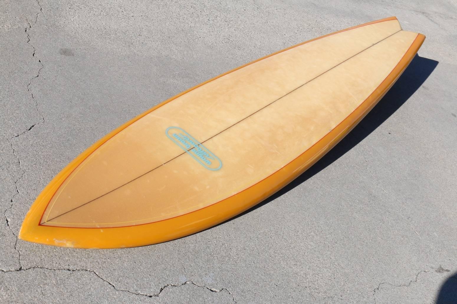 Vintage Clear Yellow Wayne Brown Swallowtail Surfboard Circa 1970s ...