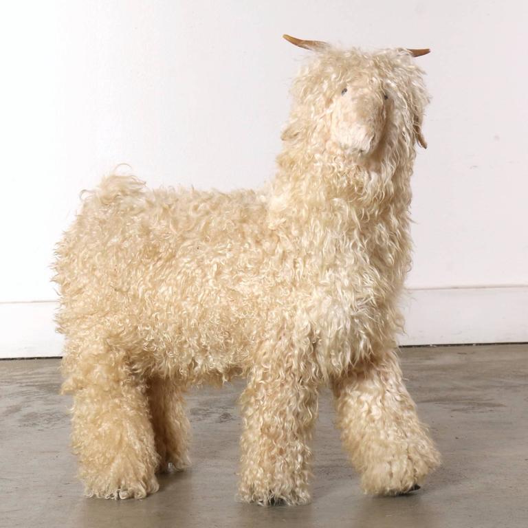 Decorative Sheep, Mountain Goat Sculptures with Sheepskin and Horns at ...