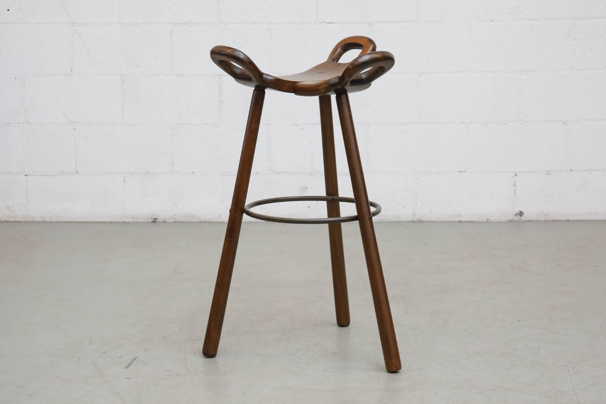 Pair of Dark Wood Sergio Rodrigues Style Bar Stools at 1stDibs