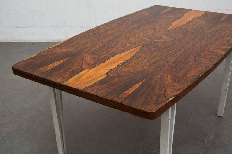 Modern Rosewood Bowed Top Dining Table with White Geometric Metal Frame ...