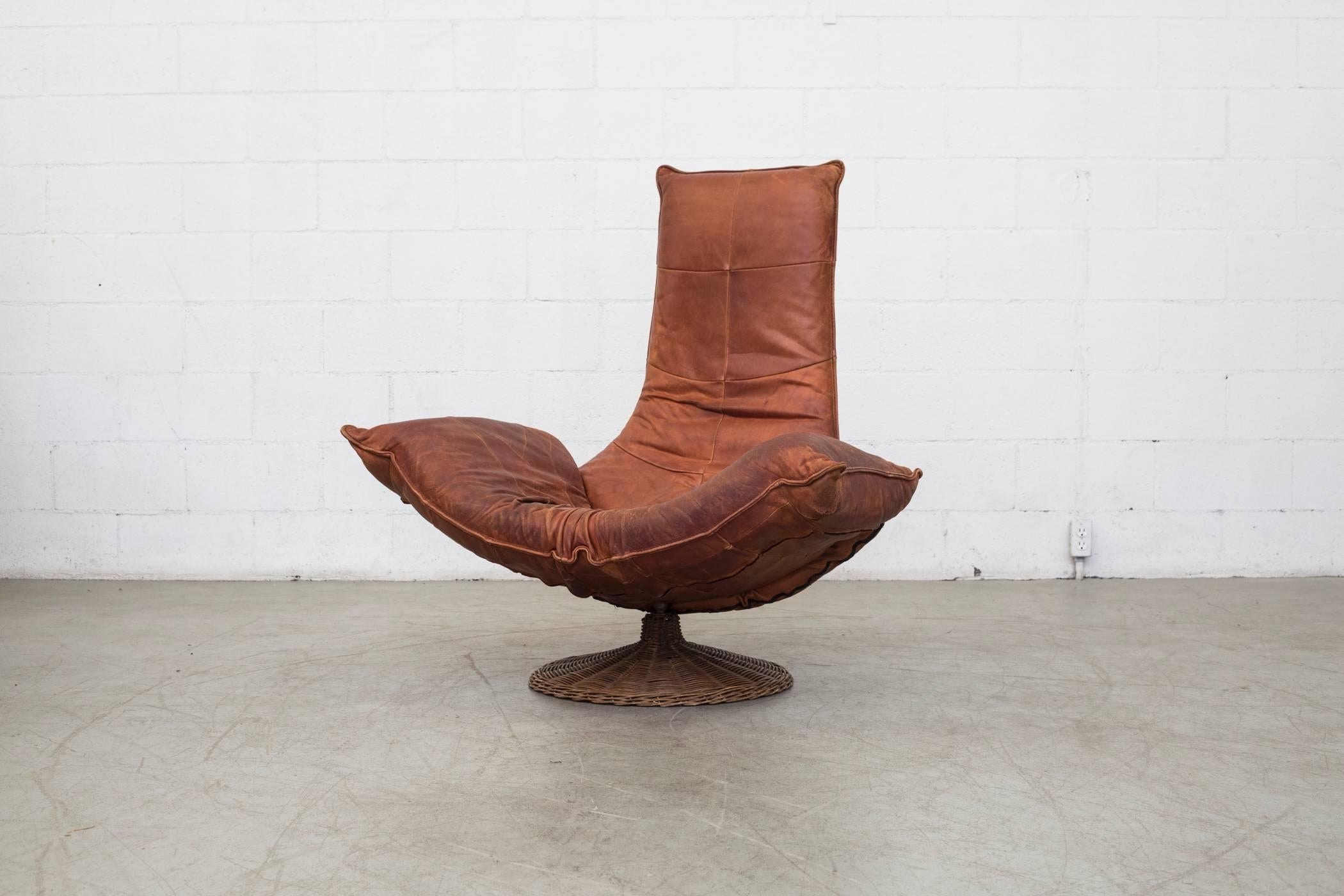 Gerard Van Den Berg Leather and Rattan Lounge Chair for Montis at 1stDibs