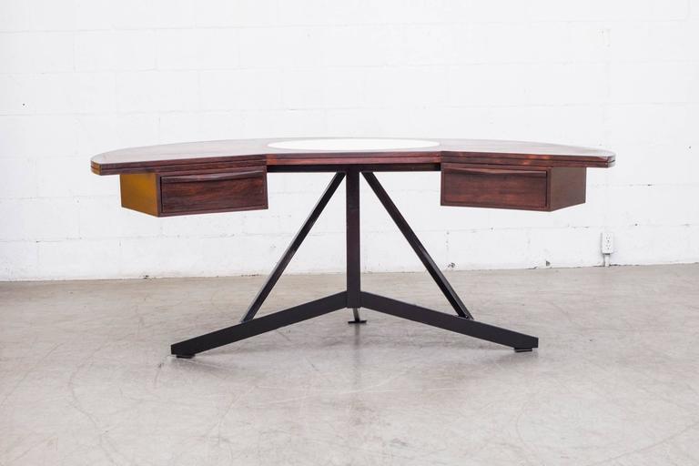 Mid-Century Half-Circle Rosewood Desk on Black Frame at 1stDibs