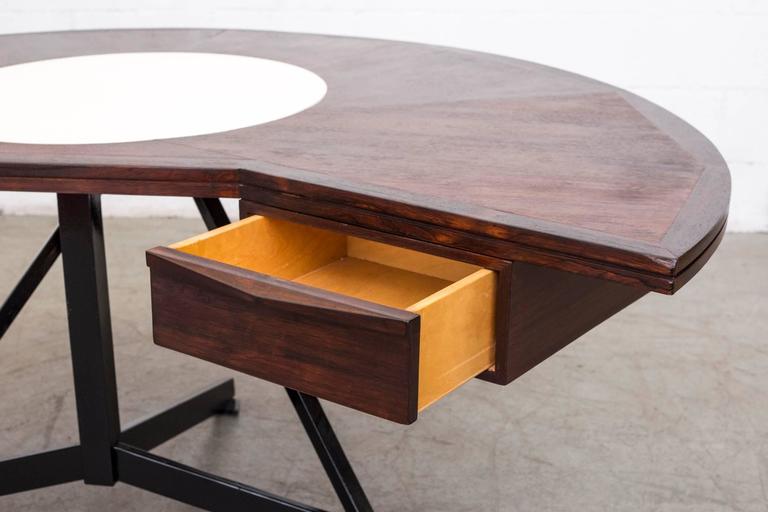 Mid-Century Half-Circle Rosewood Desk on Black Frame at 1stDibs