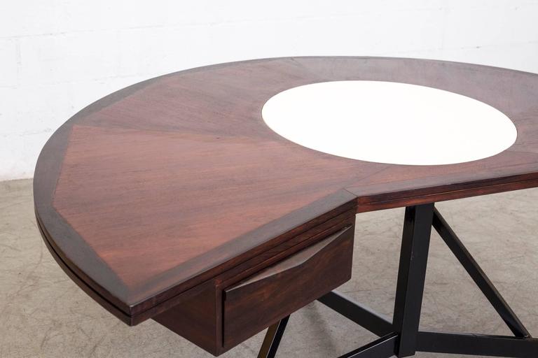 Mid-Century Half-Circle Rosewood Desk on Black Frame at 1stDibs