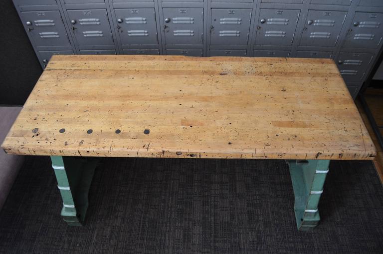 Industrial Worktable/Kitchen Island, Maple Top with Steel Bench Press ...