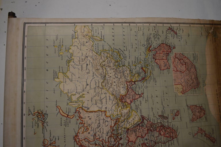 Map of the World, 1905, on Retractable Wooden Roller at 1stDibs