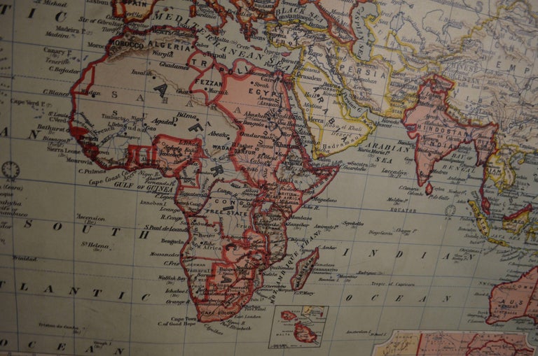 Map of the World, 1905, on Retractable Wooden Roller at 1stDibs