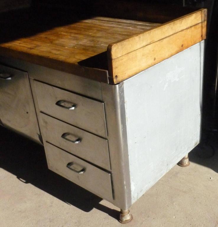 Butcher Block Steel Commercial Kitchen, 1930s, Baking Island Cabinet at ...
