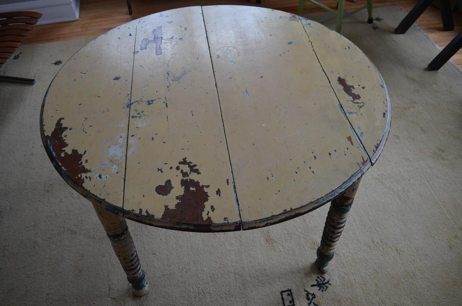 Round Farm Table Primitive Antique with Original Paint at 1stdibs