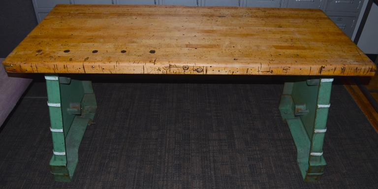 Industrial Worktable/Kitchen Island, Maple Top with Steel Bench Press ...
