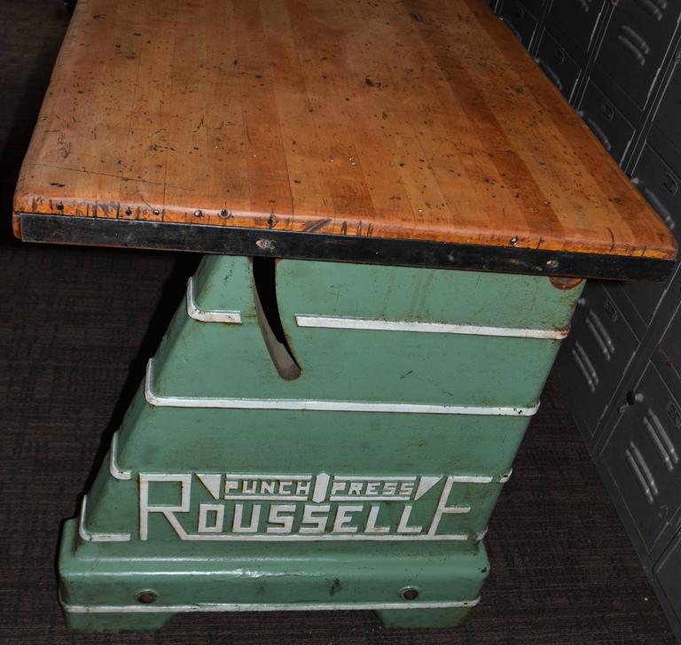 Industrial Worktable/Kitchen Island, Maple Top with Steel Bench Press ...