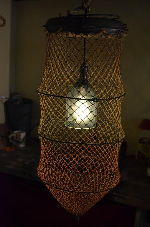 Pendant Light from Seltzer Bottle Mounted Inside Fish Trap at 1stDibs ...