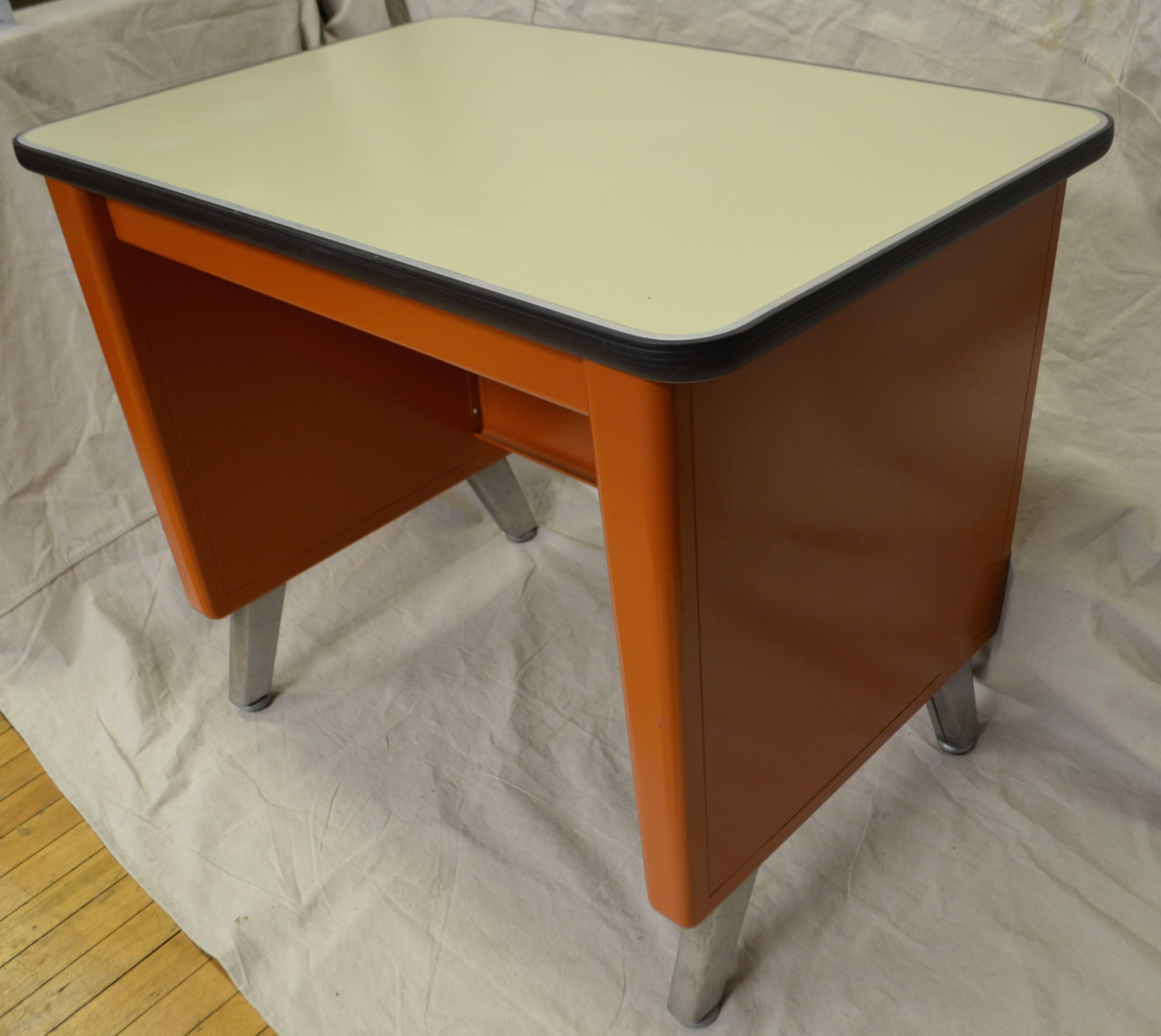 Mid-Century Tanker Desk in Orange at 1stDibs