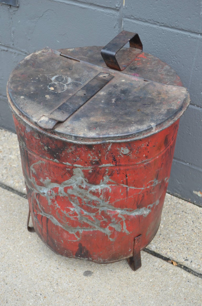 Industrial Rag Bin with Hinged Lid as Bathroom Bucket at 1stDibs