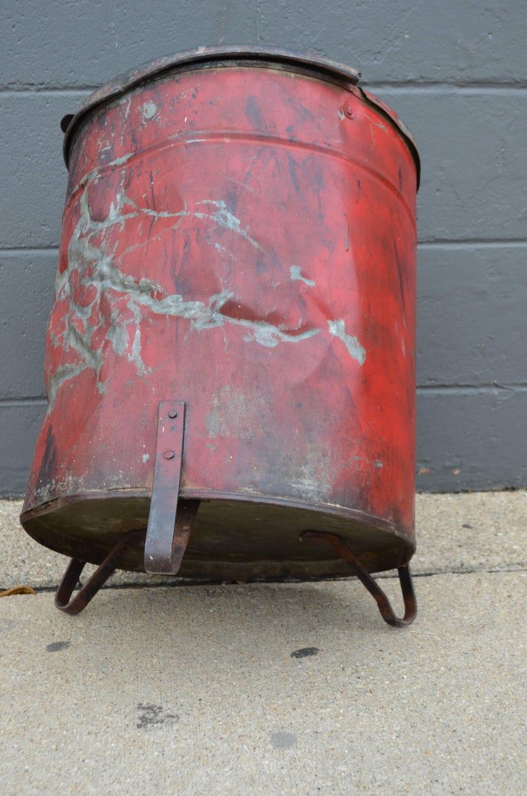 Industrial Rag Bin with Hinged Lid as Bathroom Bucket at 1stDibs