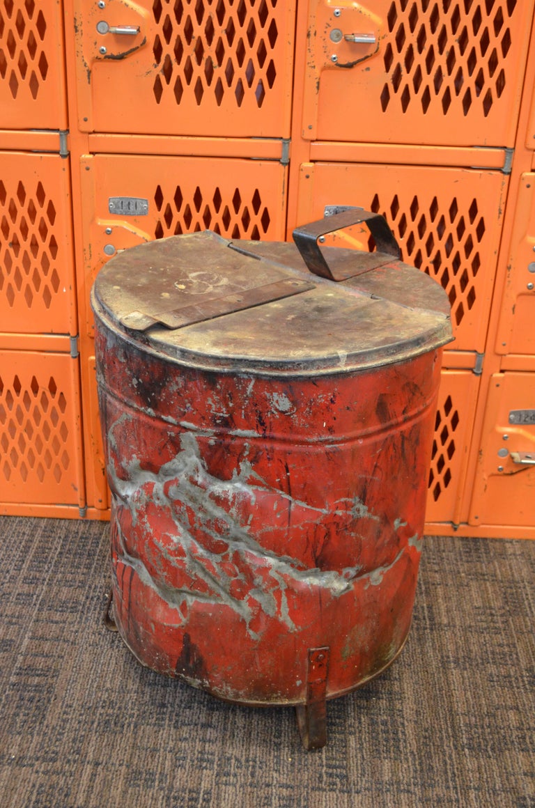 Industrial Rag Bin with Hinged Lid as Bathroom Bucket at 1stDibs