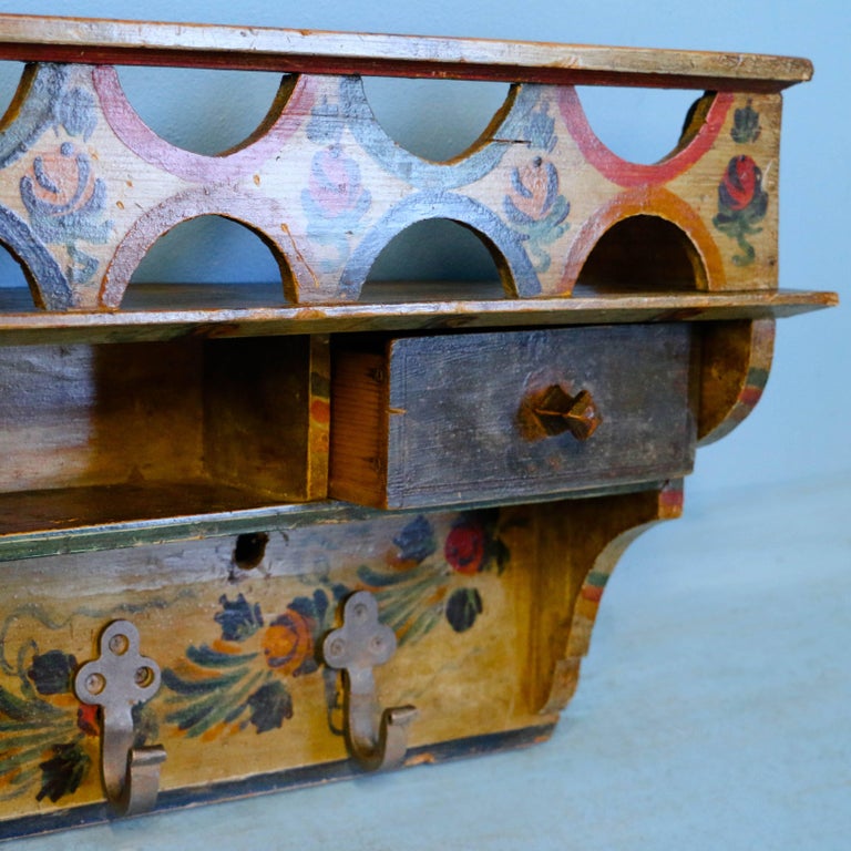 Antique Hungarian Folk Art Painted Wall Rack at 1stDibs