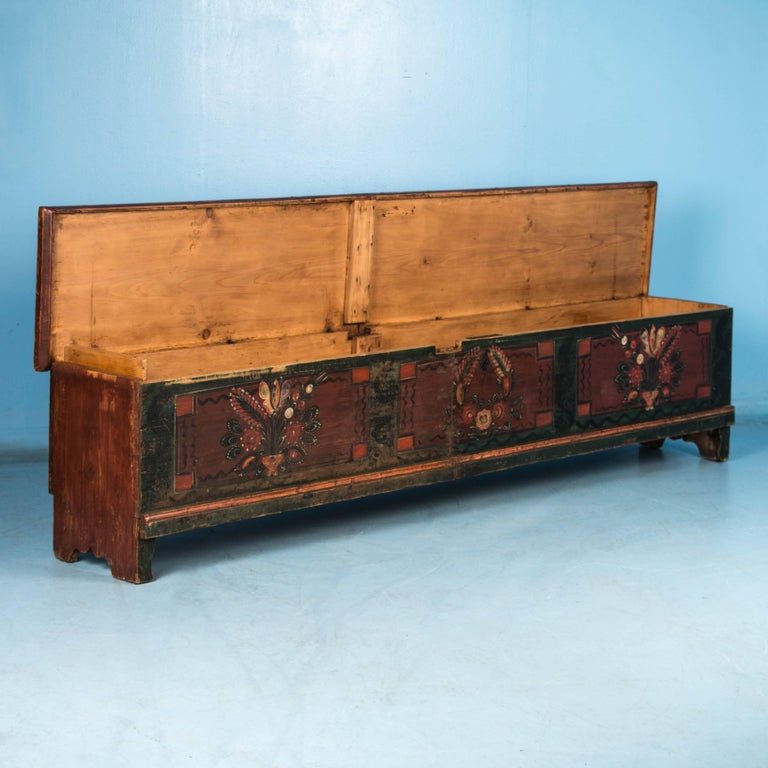 Long Antique Storage Bench with Original Folk Art Paint from Romania at ...