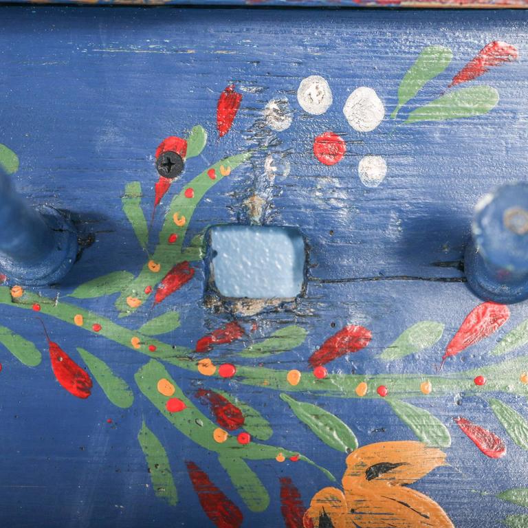Long Antique Romanian Rack with Original Blue Paint For Sale at 1stDibs