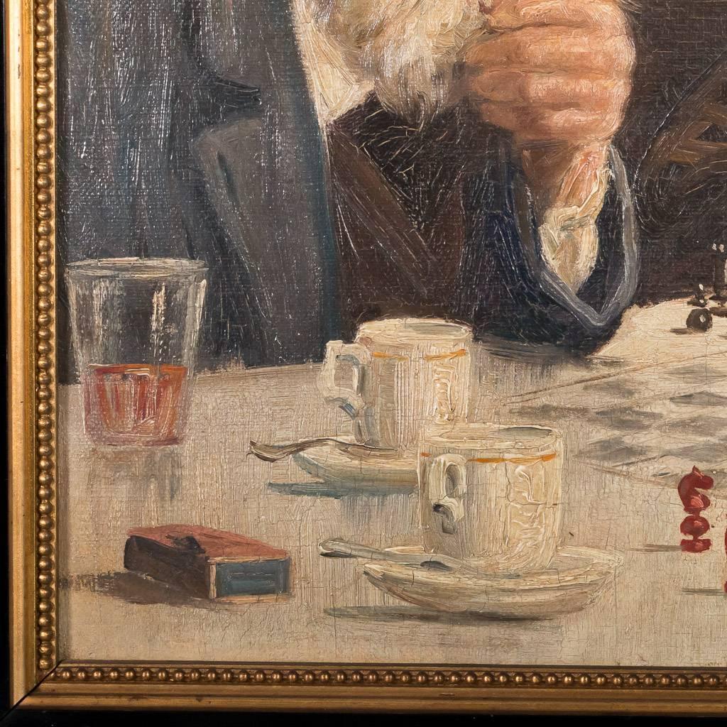 Signed Original Danish Oil Painting of Chess Players, Edmund Fischer, c ...