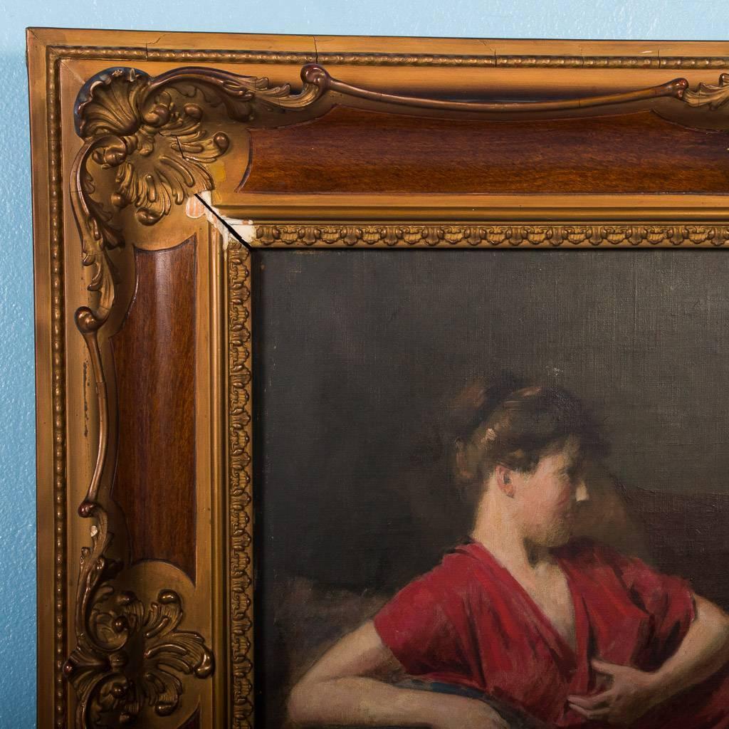 Original 19th Century Antique Oil Painting, Portrait of a Reclining ...