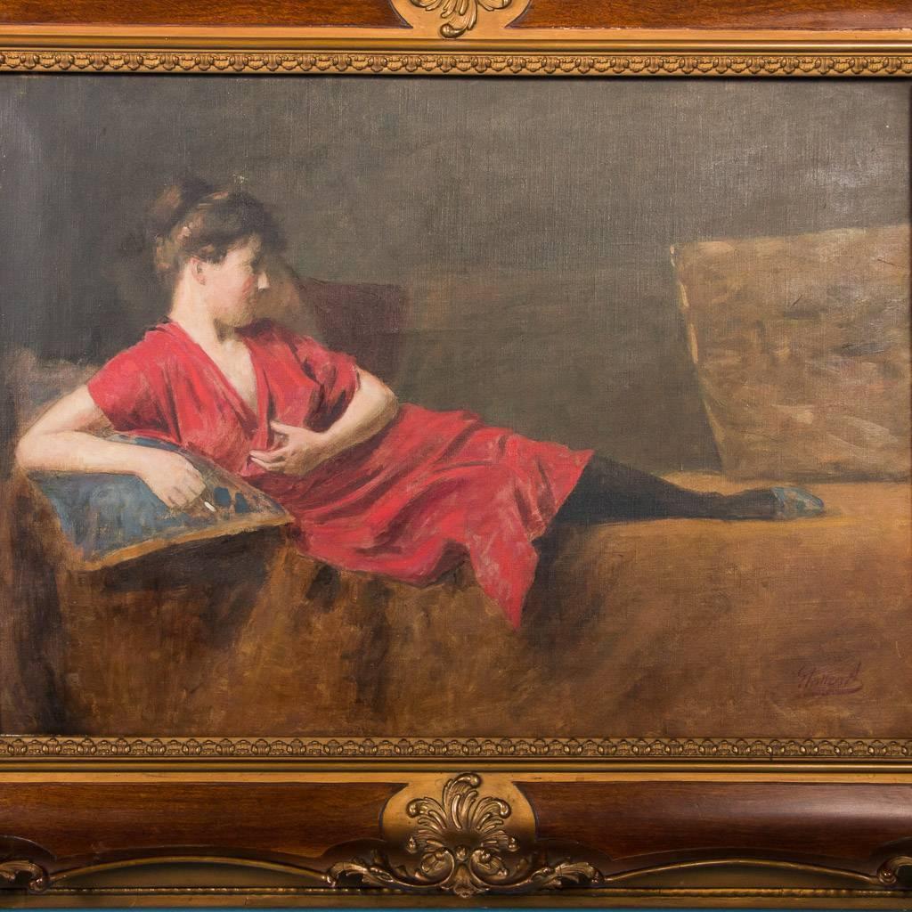 Original 19th Century Antique Oil Painting, Portrait of a Reclining ...