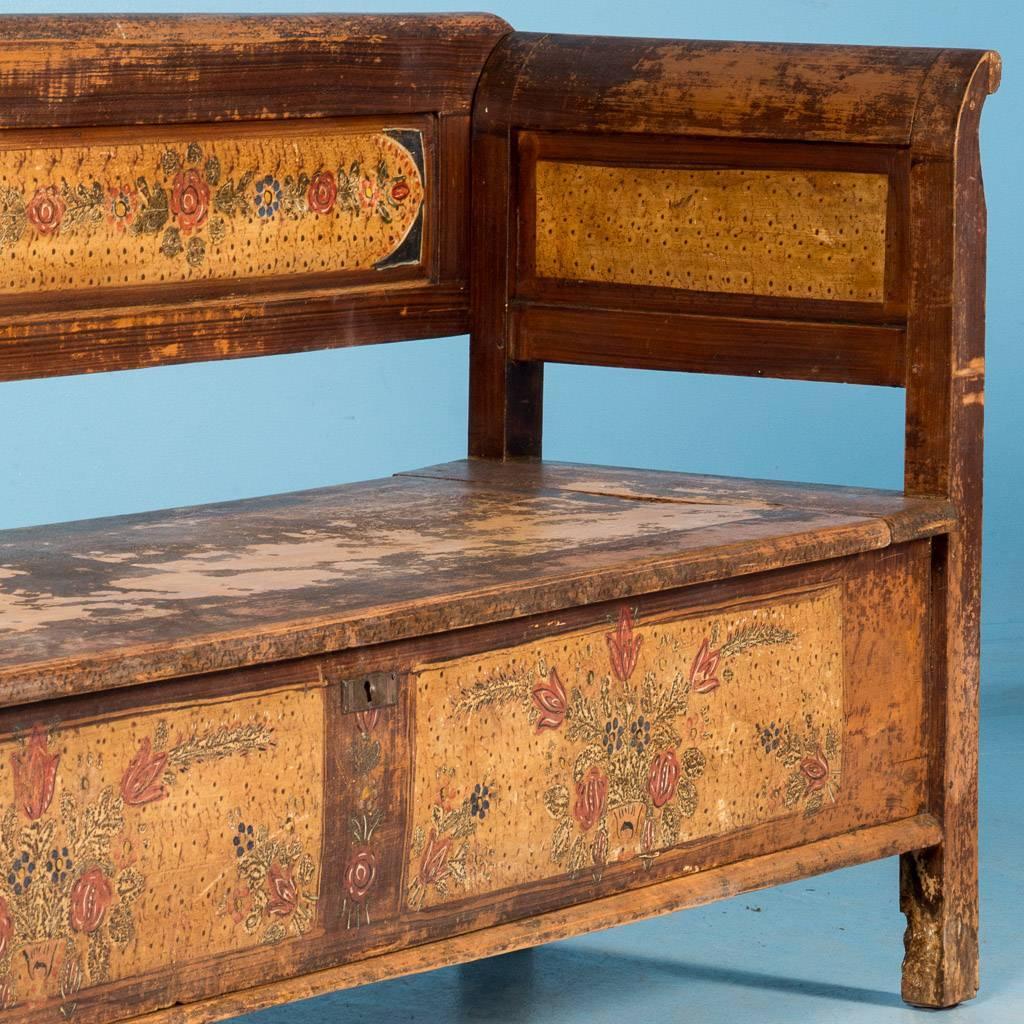 Antique 19th Century Hungarian Storage Bench with Original Folk Art ...
