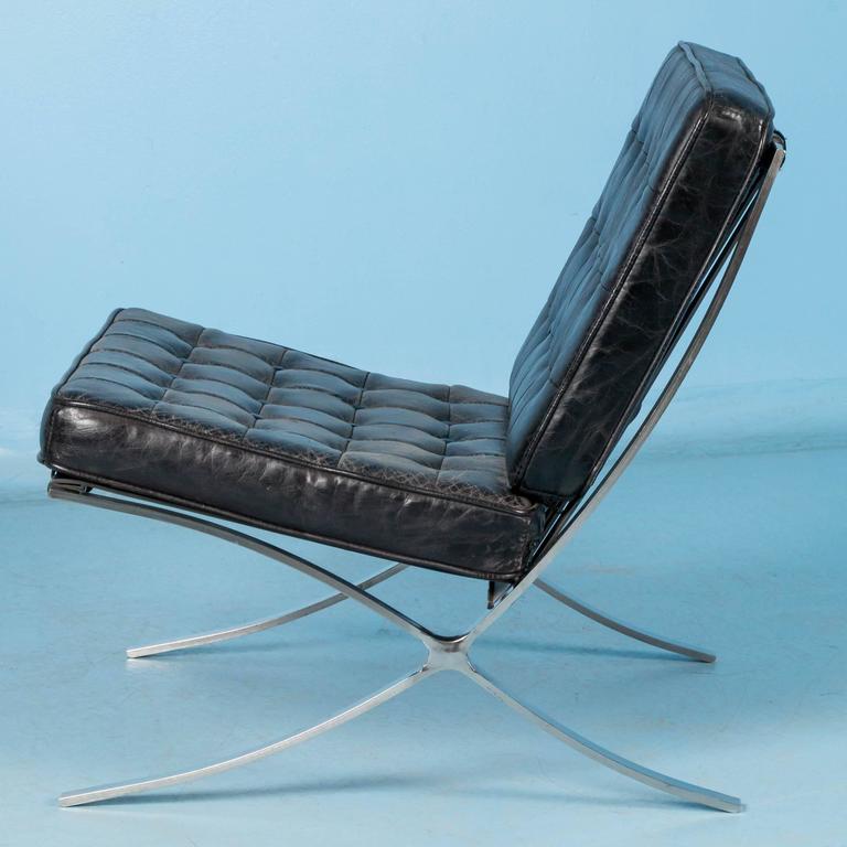 Black Leather Barcelona Style Chair with Chrome Legs at 1stDibs