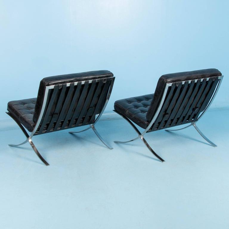 Black Leather Barcelona Style Chair with Chrome Legs at 1stDibs
