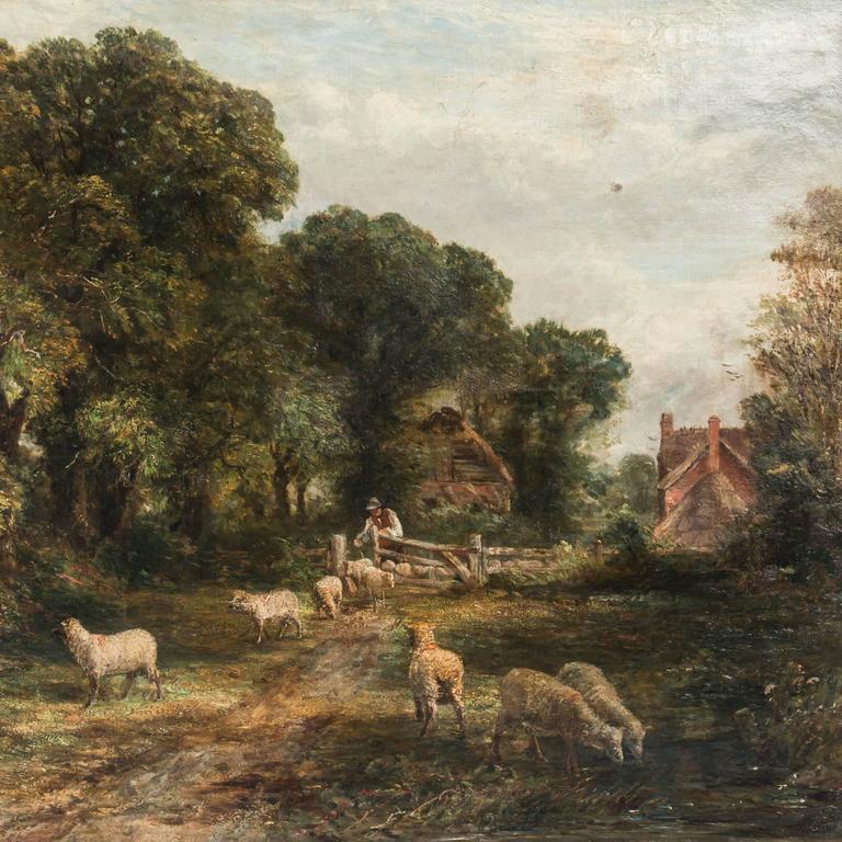 Large Antique 19th Century English Barnyard Painting, George Chester ...