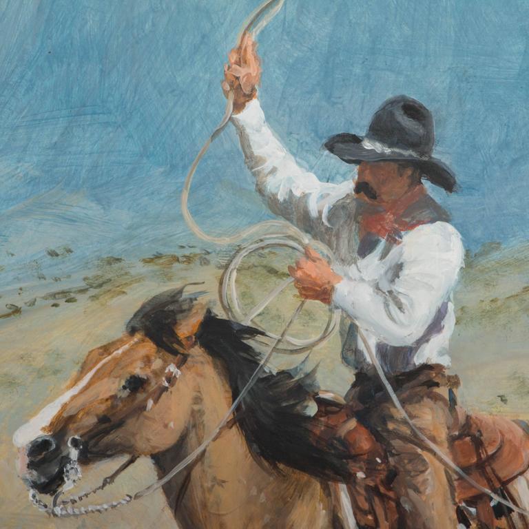 Reginald Jones 20th Century Original Oil Painting of Cowboys Roping a ...