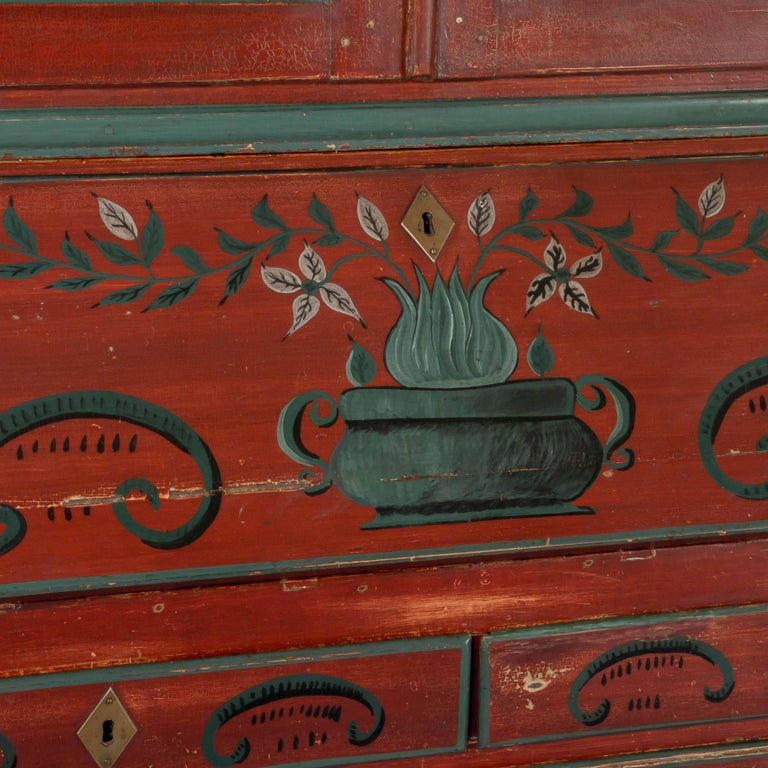 Antique 19th Century Swedish Secretary Bureau Desk with Original Red ...