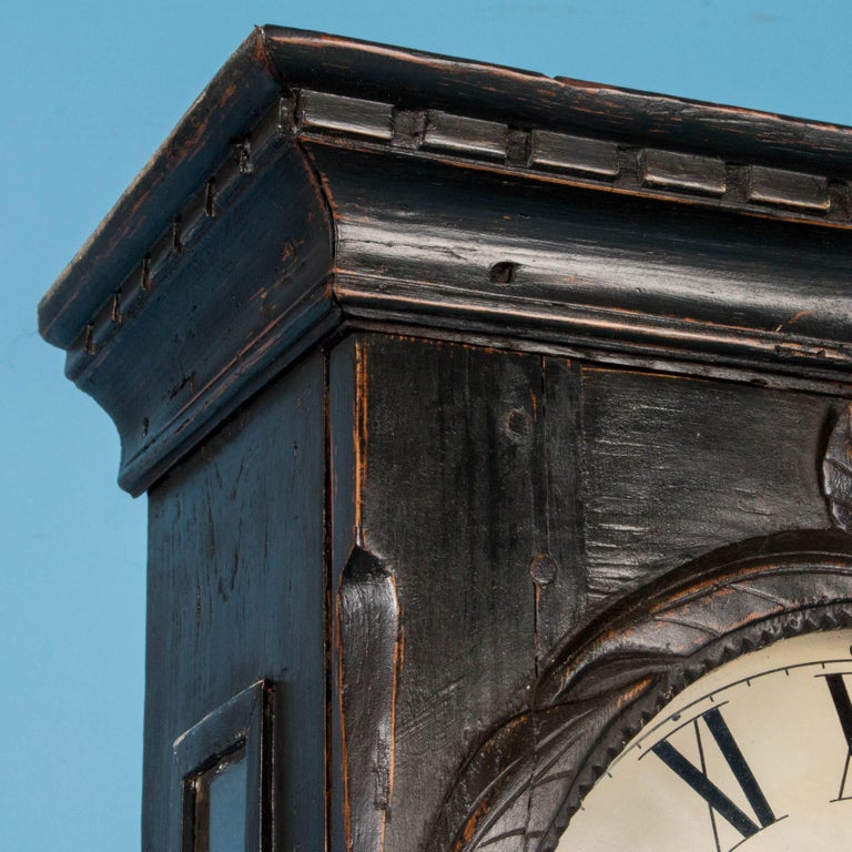 Antique 19th Century Danish Grandfather Clock Painted Black at 1stDibs