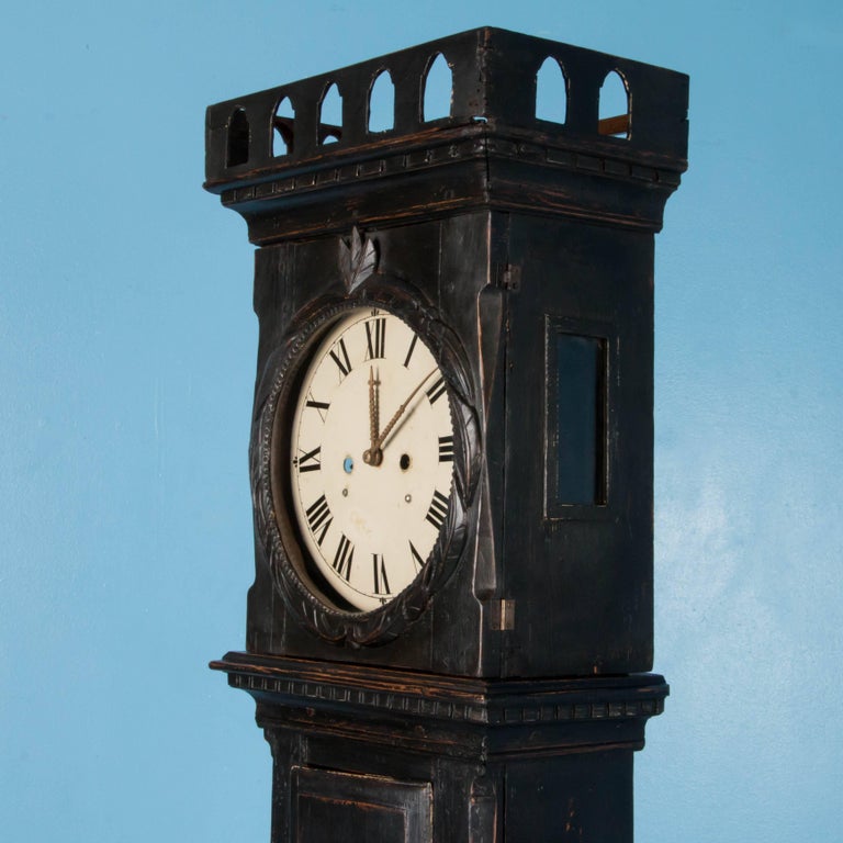 Antique 19th Century Danish Grandfather Clock Painted Black at 1stDibs