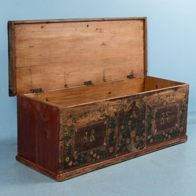 Delightful Folk Art Painted Antique Trunk from Romania at 1stDibs