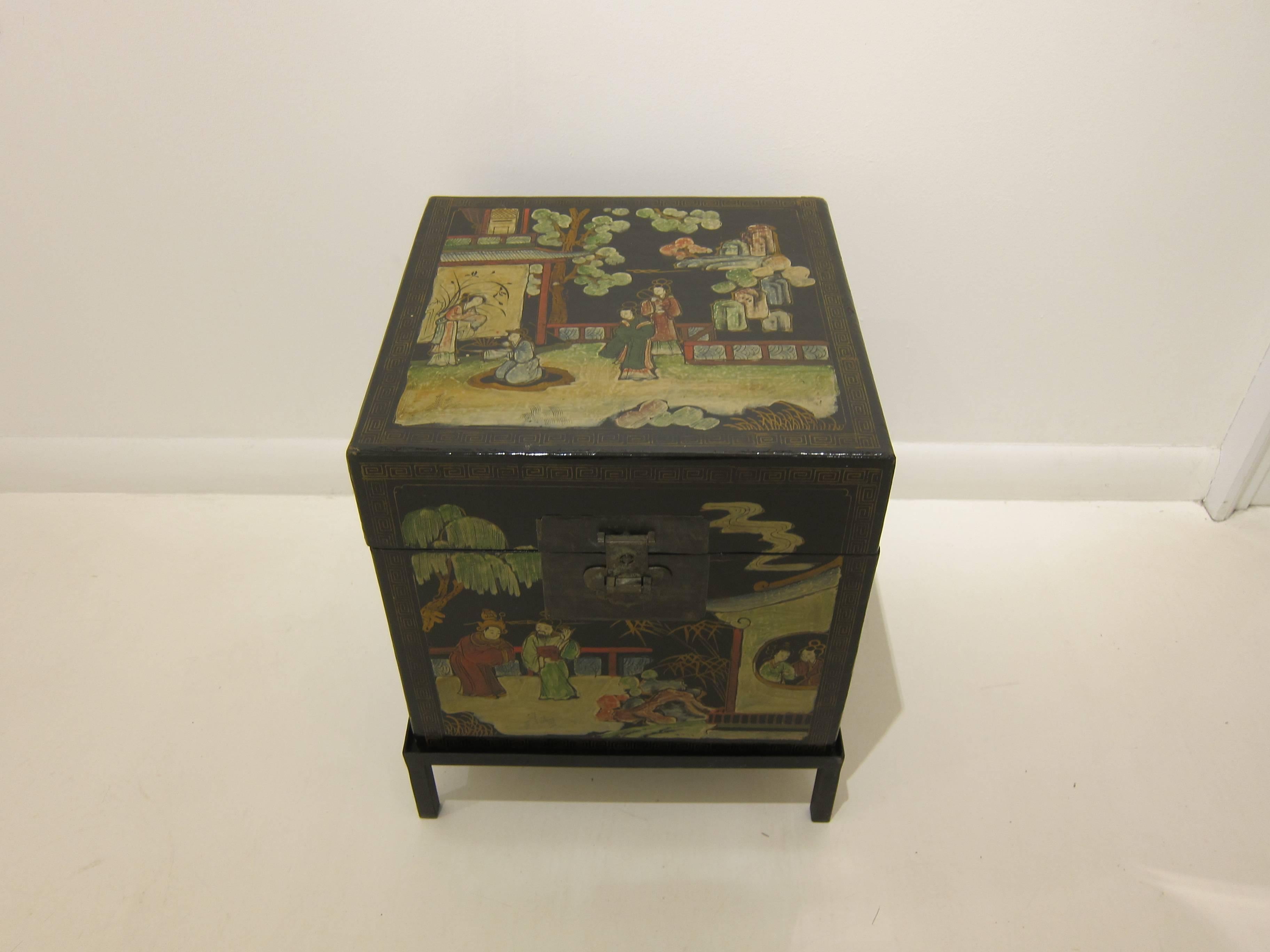 Chinoiserie Painted Box Side Table at 1stDibs