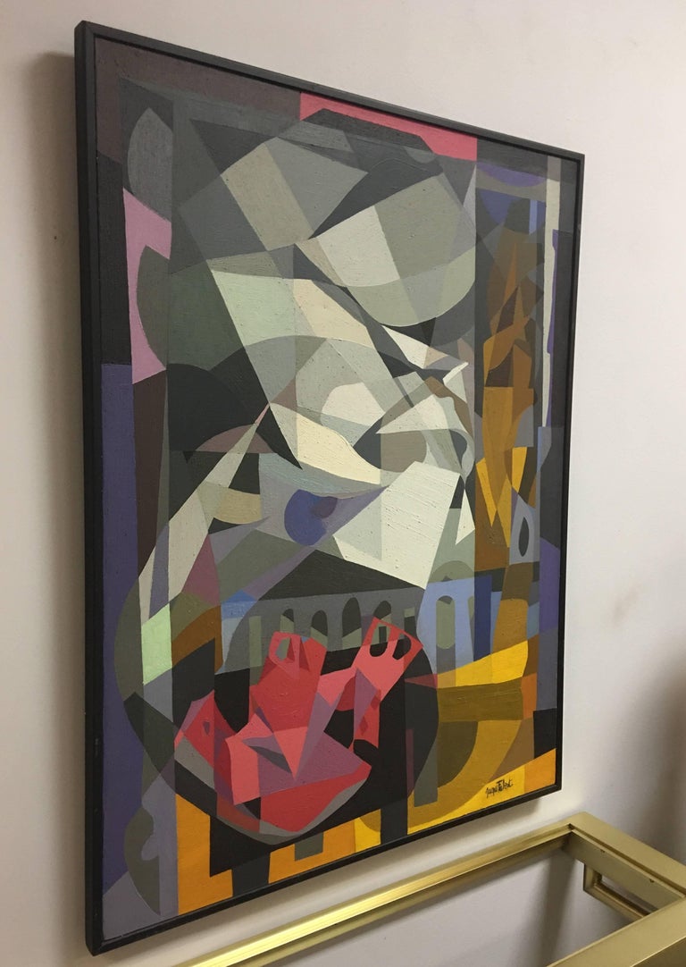 Jacques Fabert Cubist Oil Painting, Paper Bird For Sale at 1stDibs