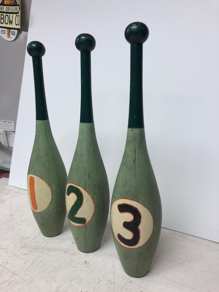 Vintage Hand Painted Juggling Pins For Sale at 1stDibs