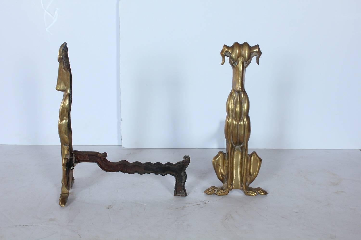 Art Deco Brass Dog Andirons at 1stDibs