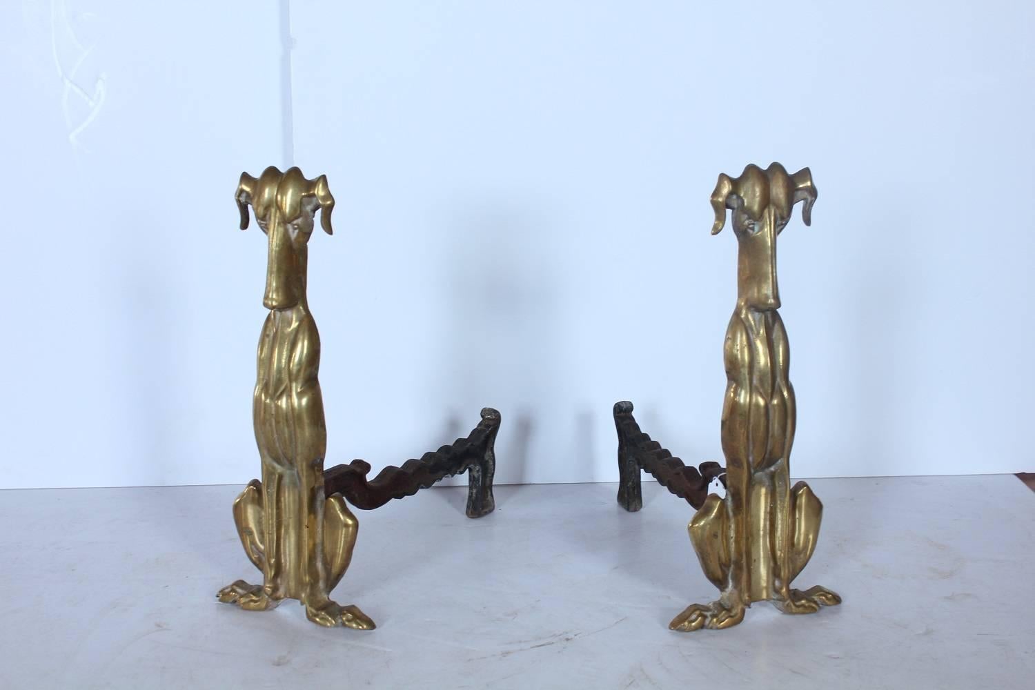 Art Deco Brass Dog Andirons at 1stDibs